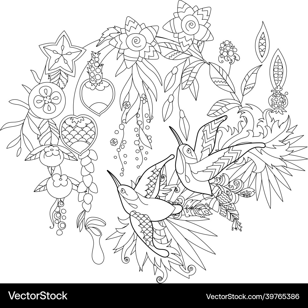 Contour linear for coloring book with paradise Vector Image