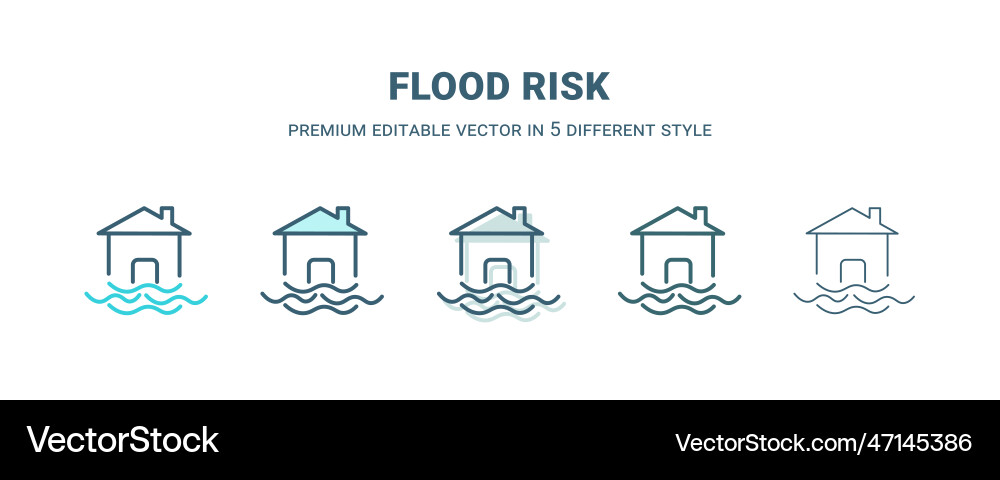 Flood risk icon in 5 different style outline Vector Image