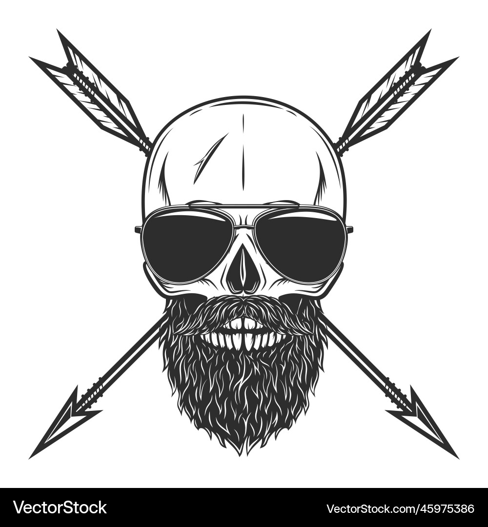 Skull in sunglasses with beard and arrow Vector Image