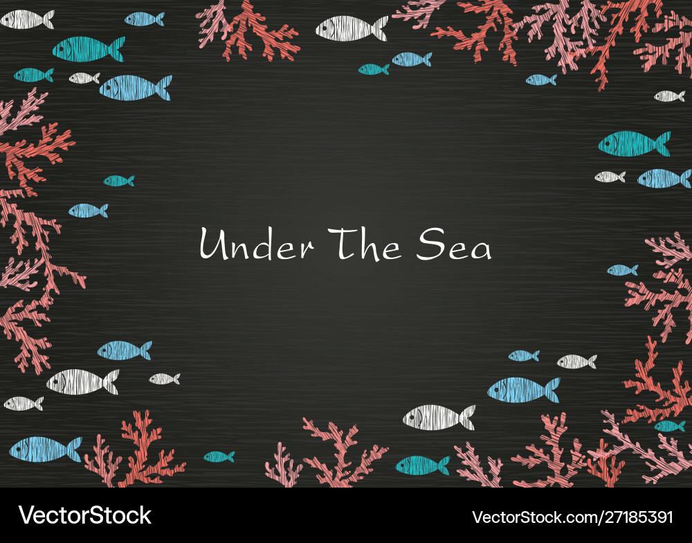 Coral reef with school fish on blackboard Vector Image