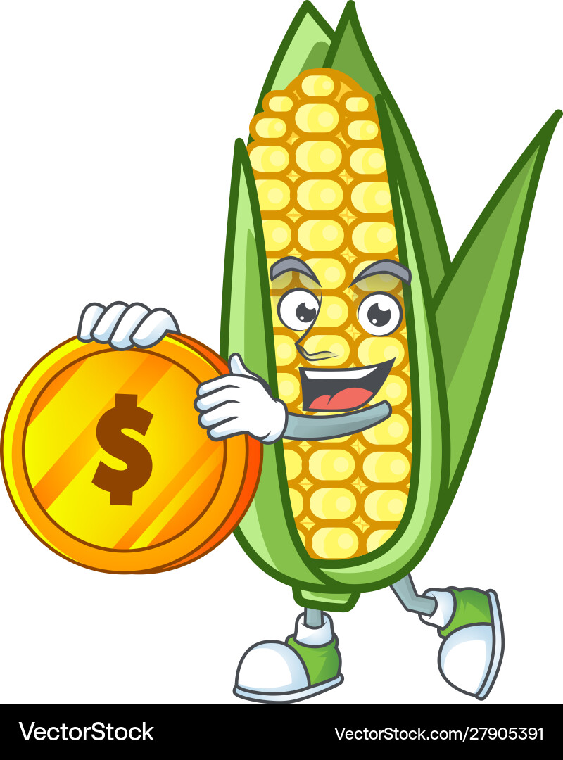 Cute corn with character cartoon bring coin Vector Image