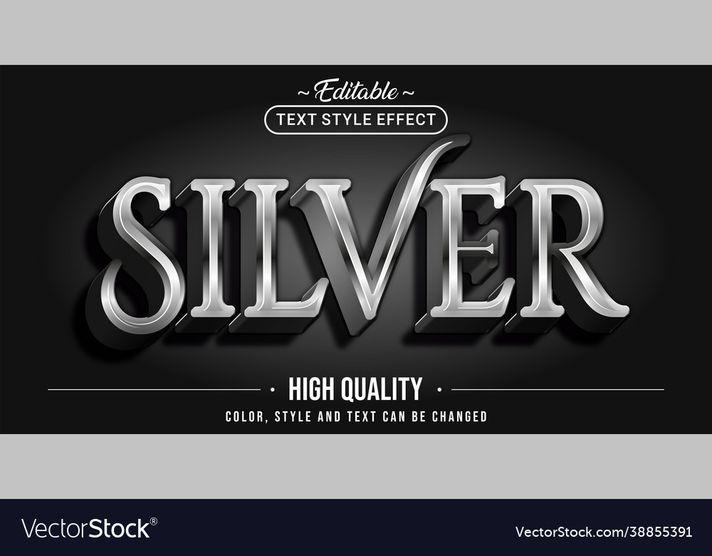 Editable text style effect - silver text style Vector Image