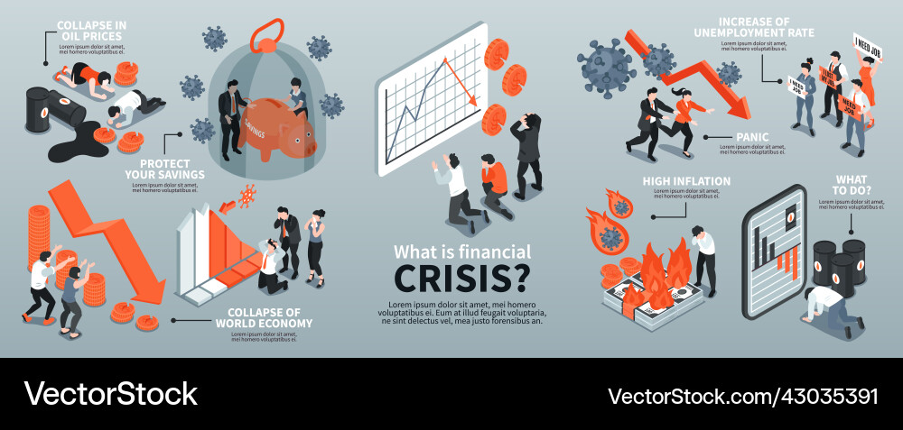 Isometric infographics with financial crisis Vector Image