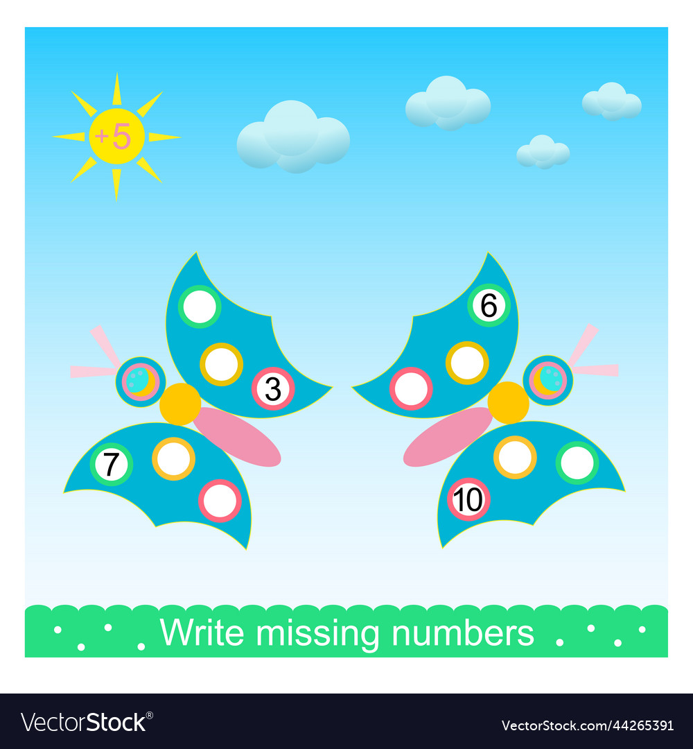Math activity for kids write missing numbers Vector Image