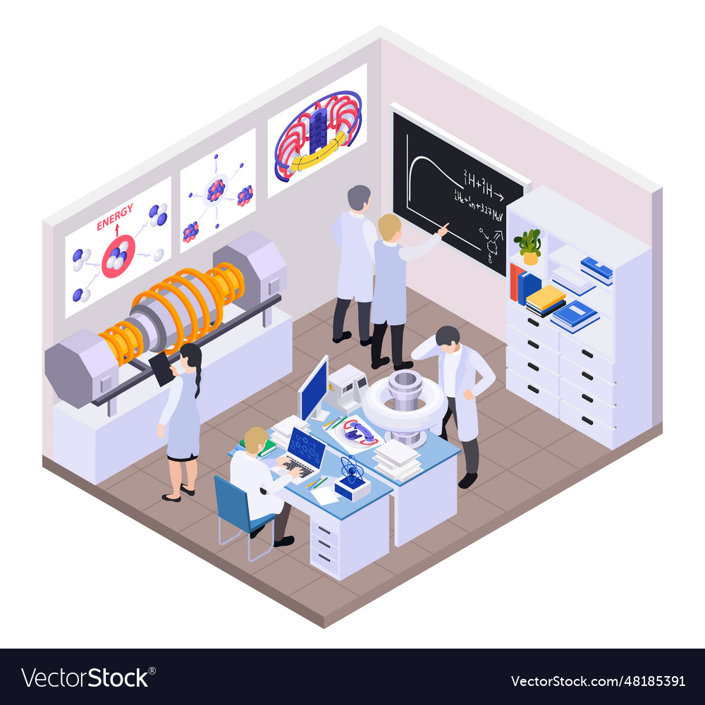 Nuclear scientists group composition Royalty Free Vector