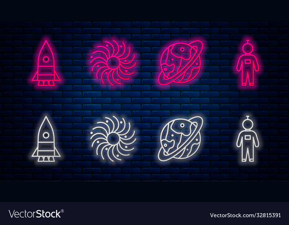 Set line black hole space capsule and parachute Vector Image