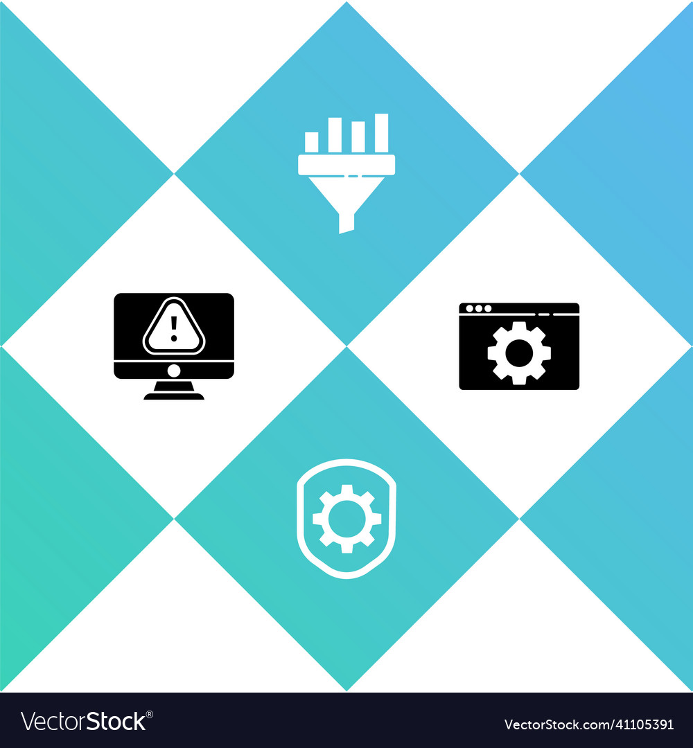 Set monitor with exclamation mark shield settings Vector Image