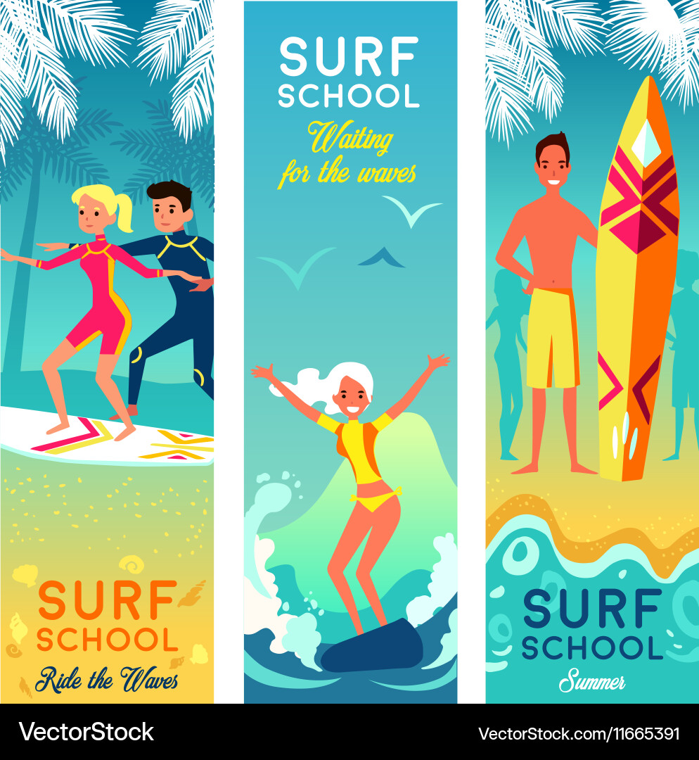 Surf school vertical banners Royalty Free Vector Image