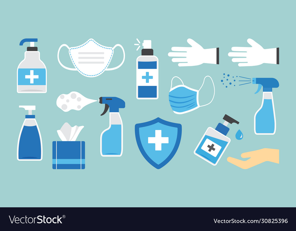 Disinfection hand hygiene set sanitizer Royalty Free Vector Disinfection hand hygiene set sanitizer Royalty Free Vector