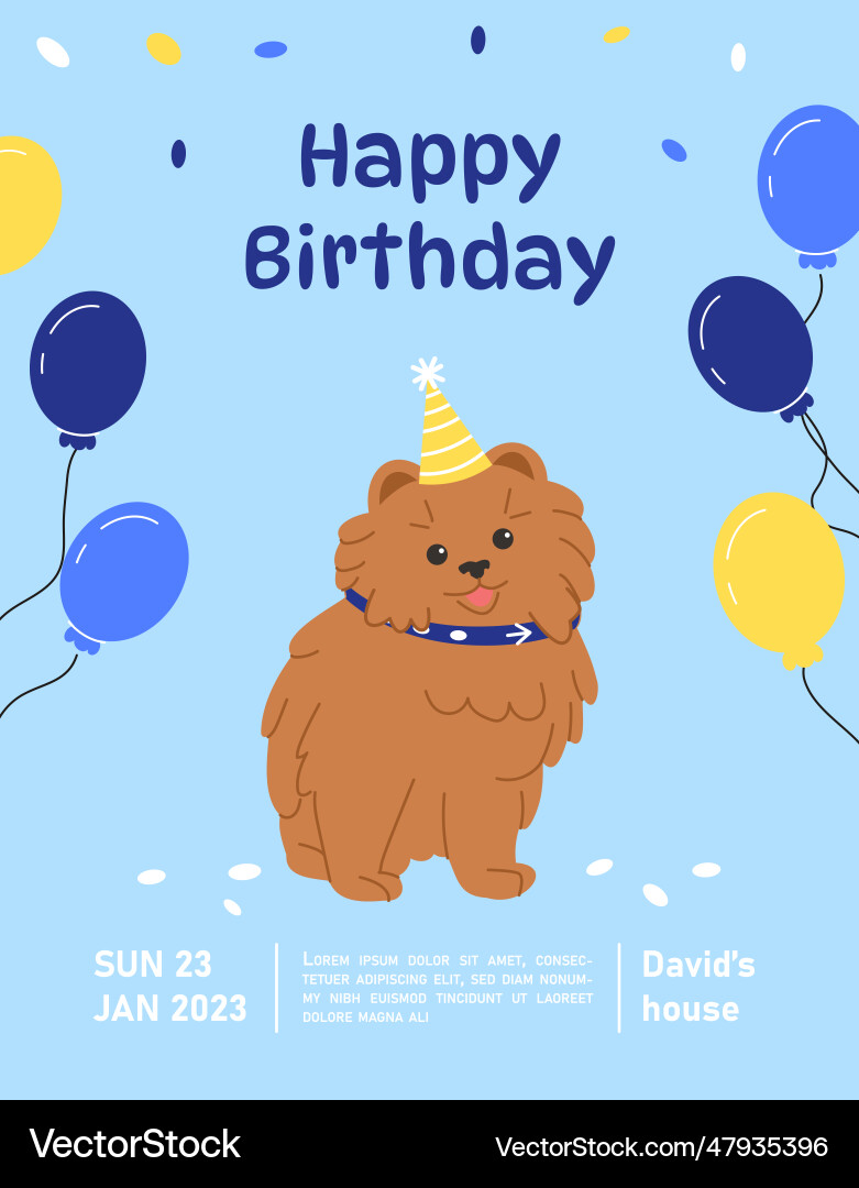 Dog birthday invitation postcard Royalty Free Vector Image