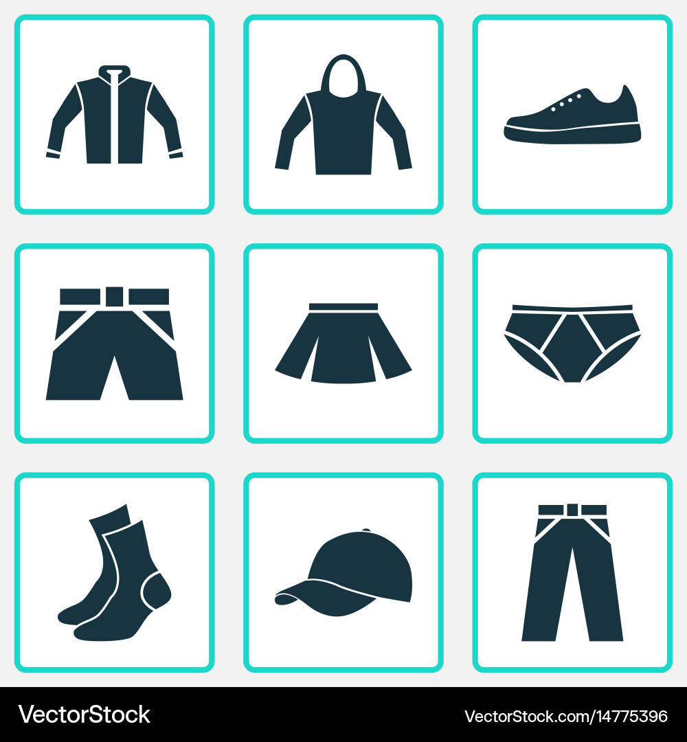 Garment icons set collection sweatshirt Royalty Free Vector