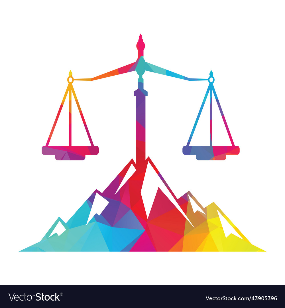 Mountains and symbols of justice Royalty Free Vector Image