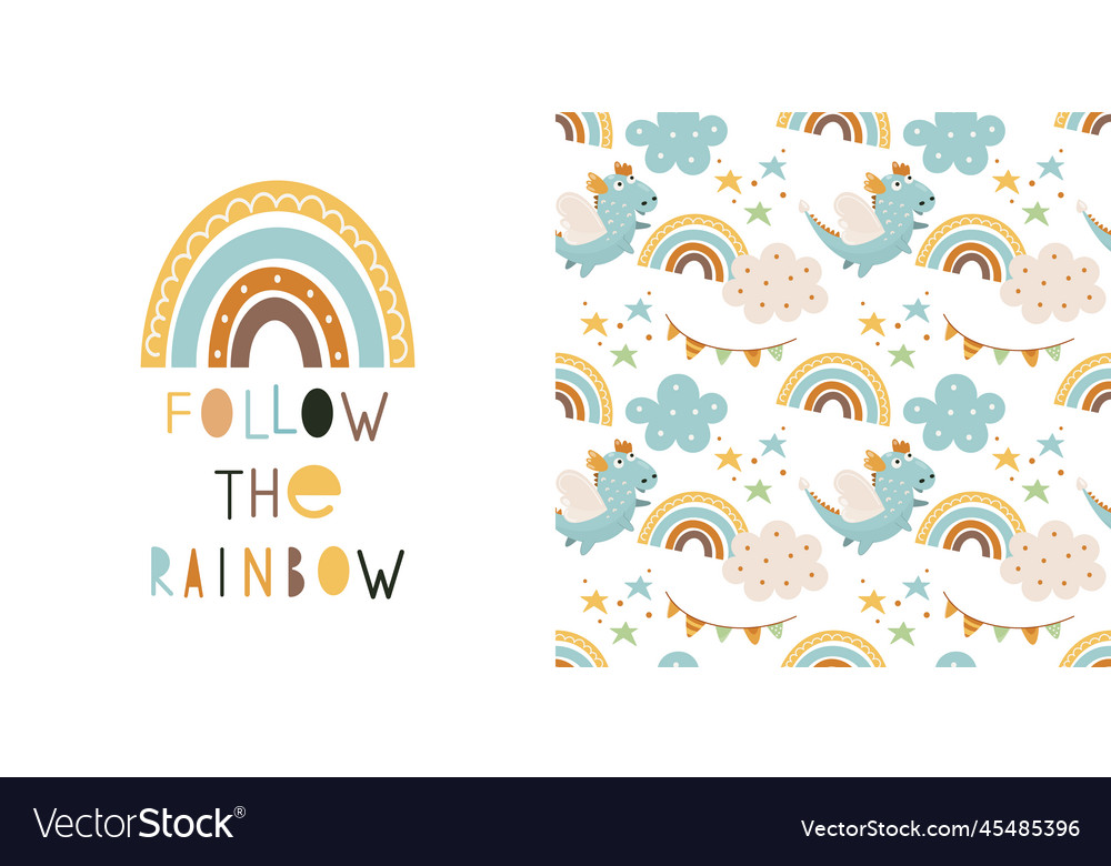Poster follow the rainbow magic pattern rainbow Vector Image