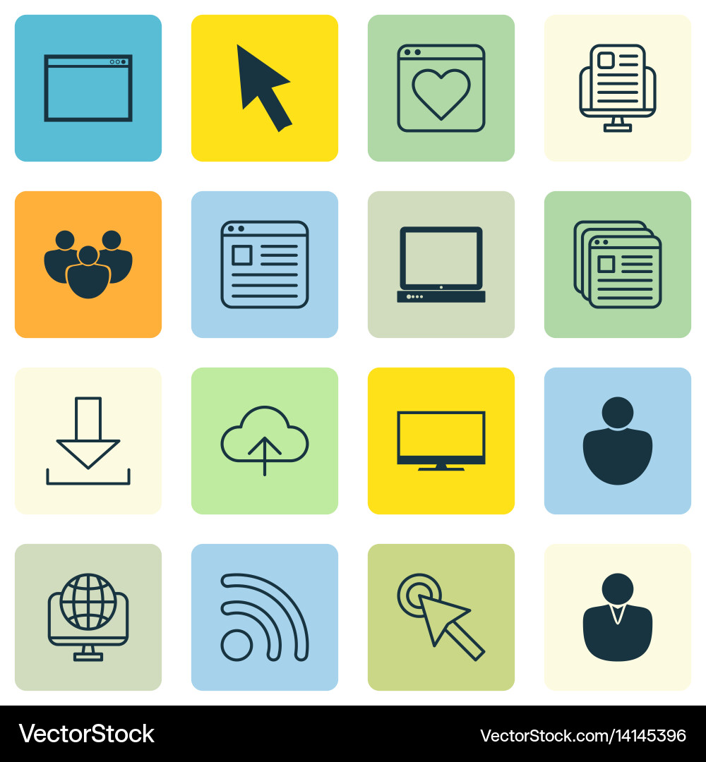 Set of 16 online connection icons includes Vector Image