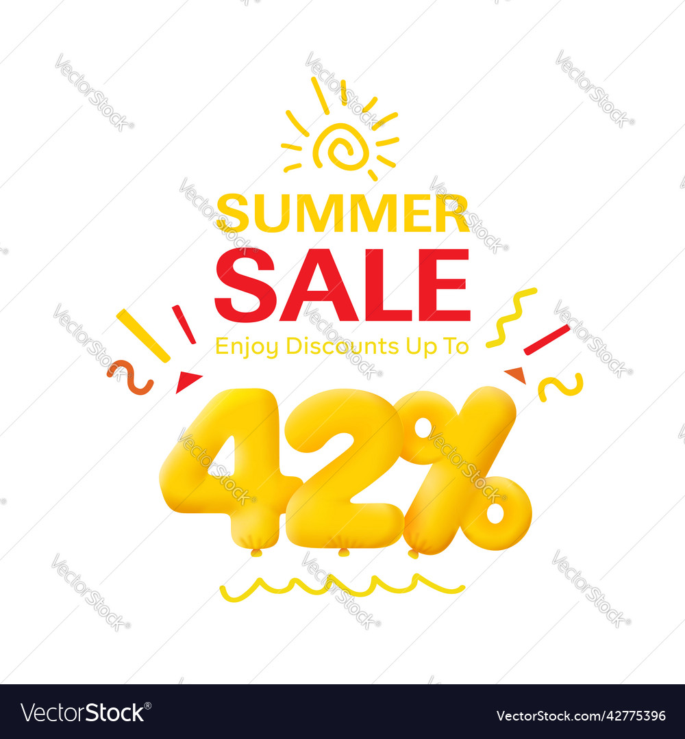 Special offer sale 42 discount 3d number yellow Vector Image