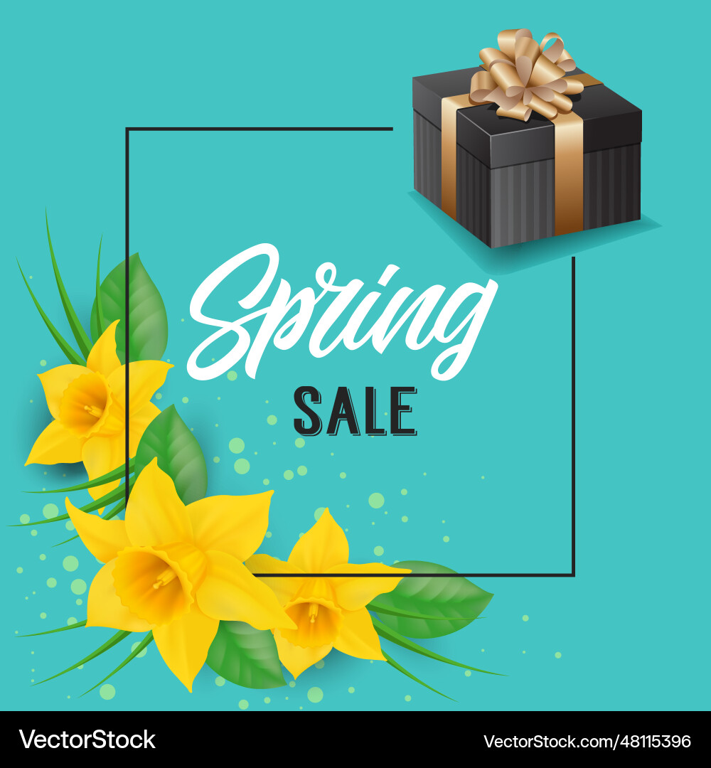 Spring sale lettering in frame with gift Vector Image
