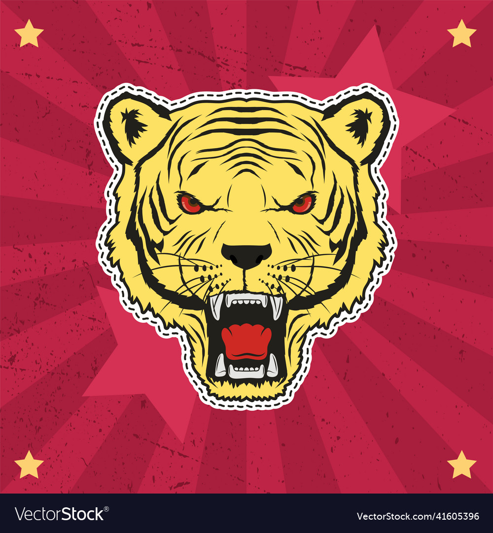Yellow tiger head patch Royalty Free Vector Image