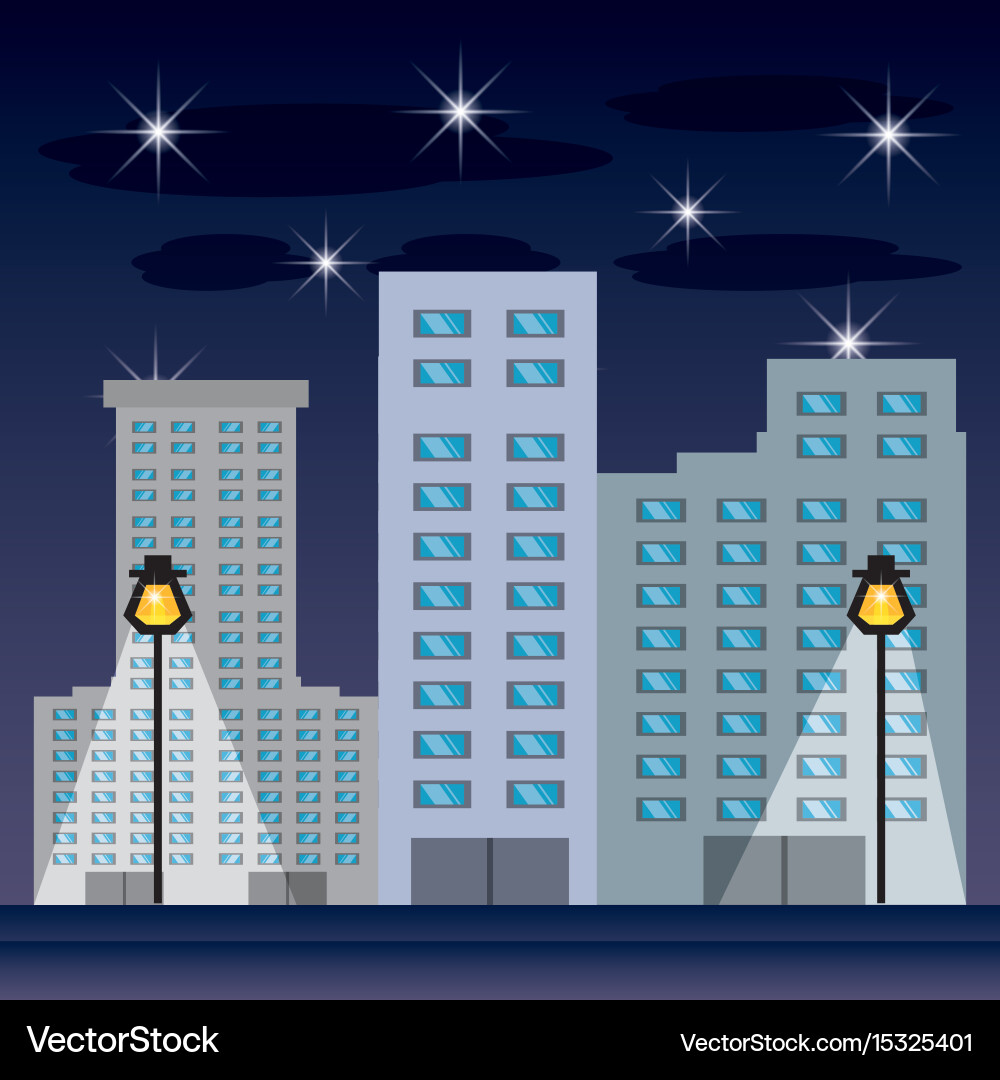 Cityscape with building in the night Royalty Free Vector