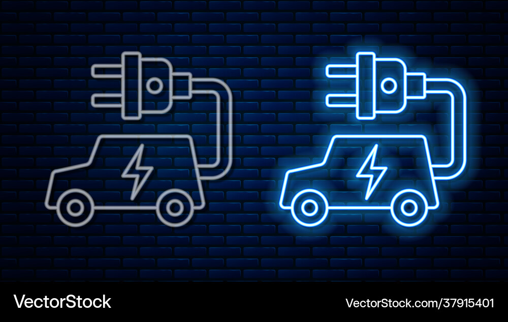 Glowing neon line electric car and electrical Vector Image