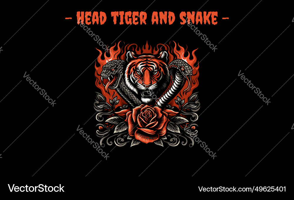 Head tiger and snake tattoo design Royalty Free Vector Image