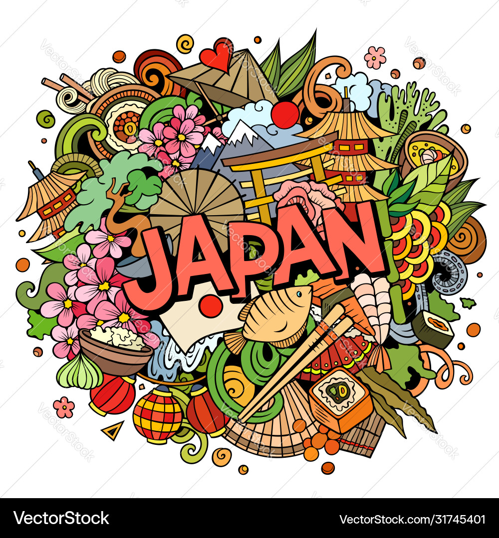 Japan hand drawn cartoon doodles Royalty Free Vector Image