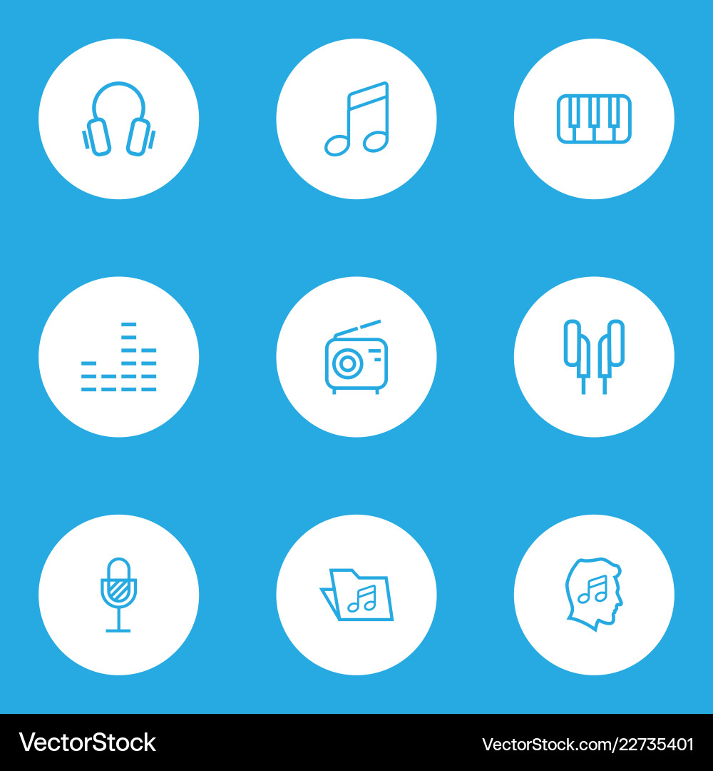 Multimedia icons line style set with headphone Vector Image