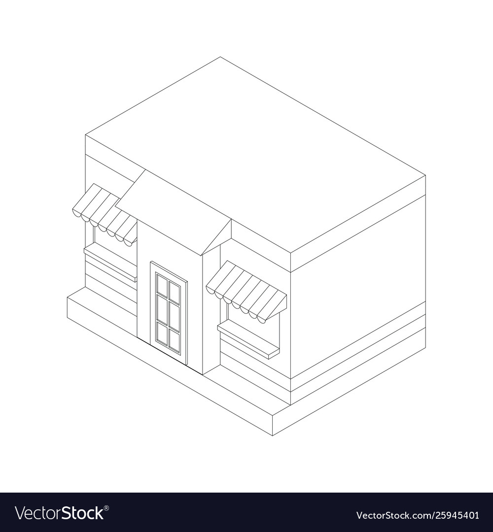 Outline a building in isometry on white Royalty Free Vector