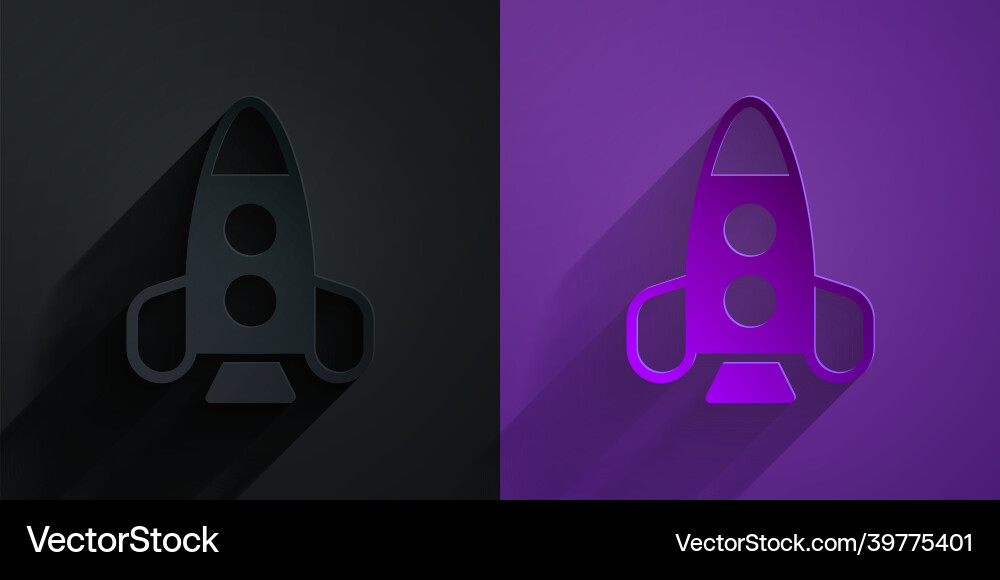 Paper cut rocket ship toy icon isolated on black Vector Image