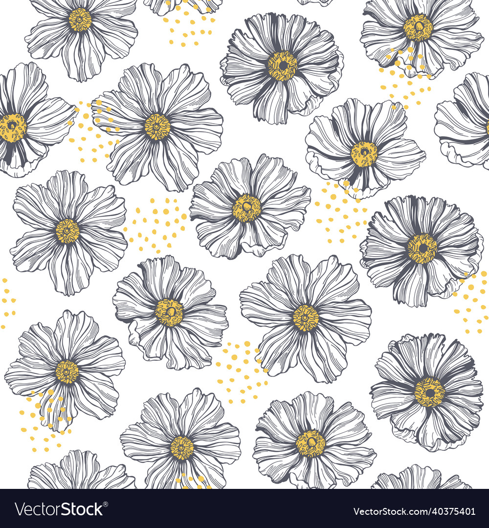 Pattern with graphic flowers Royalty Free Vector Image