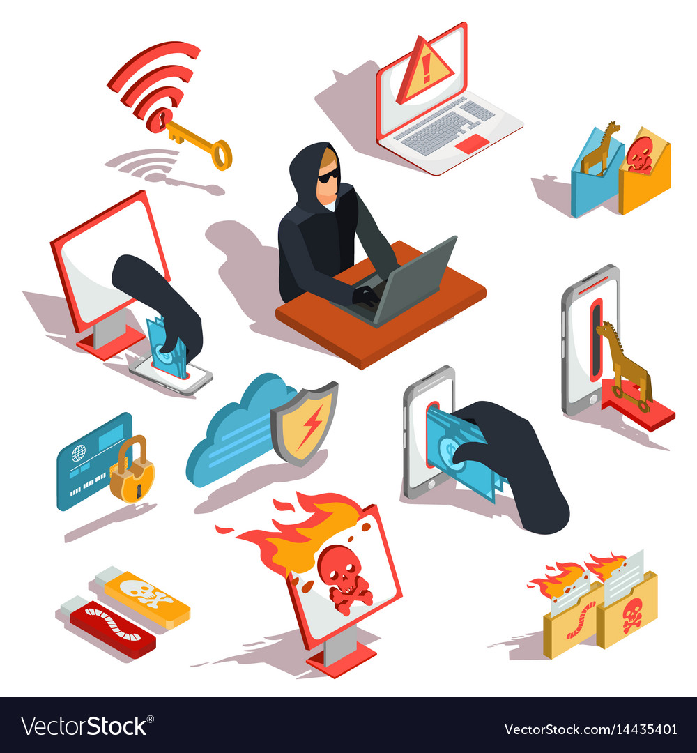 Set of isometric hacker icons Royalty Free Vector Image