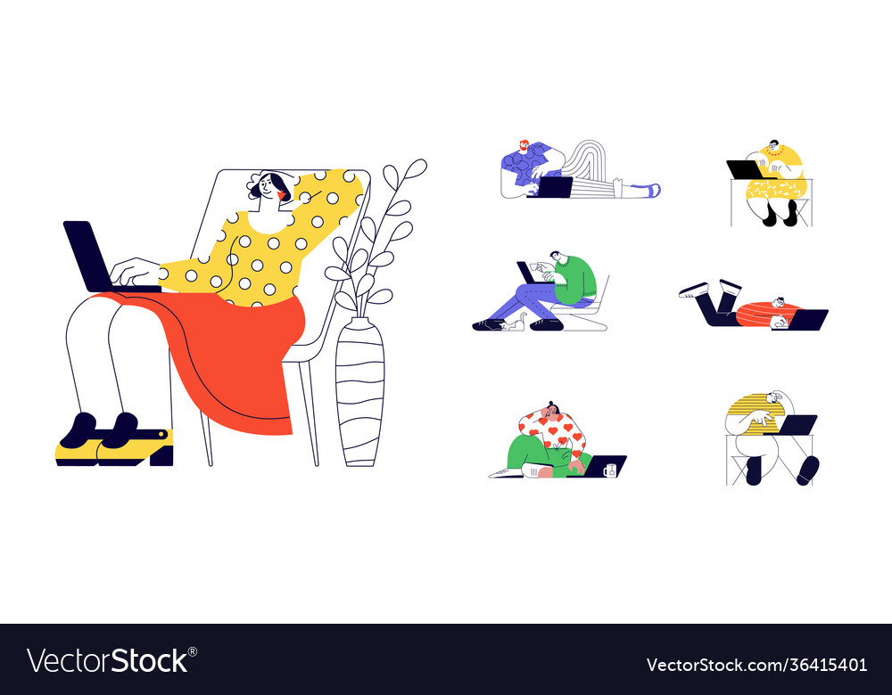 Set people using laptop computers Royalty Free Vector Image