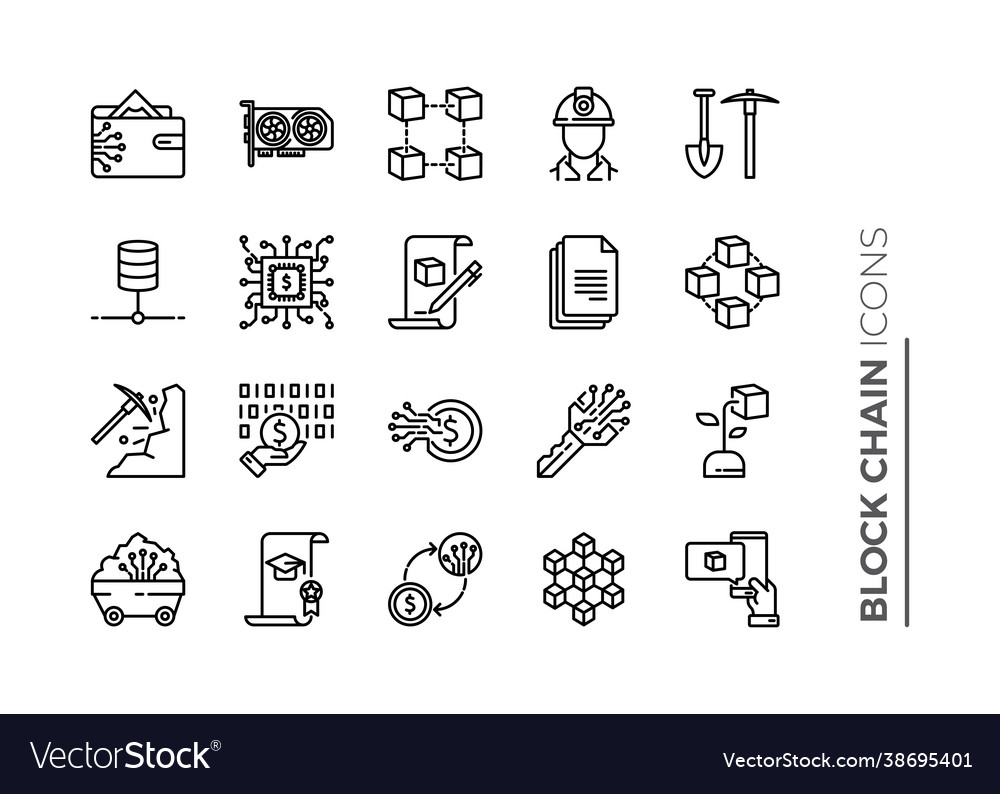 Simple set blockchain related line icons Vector Image