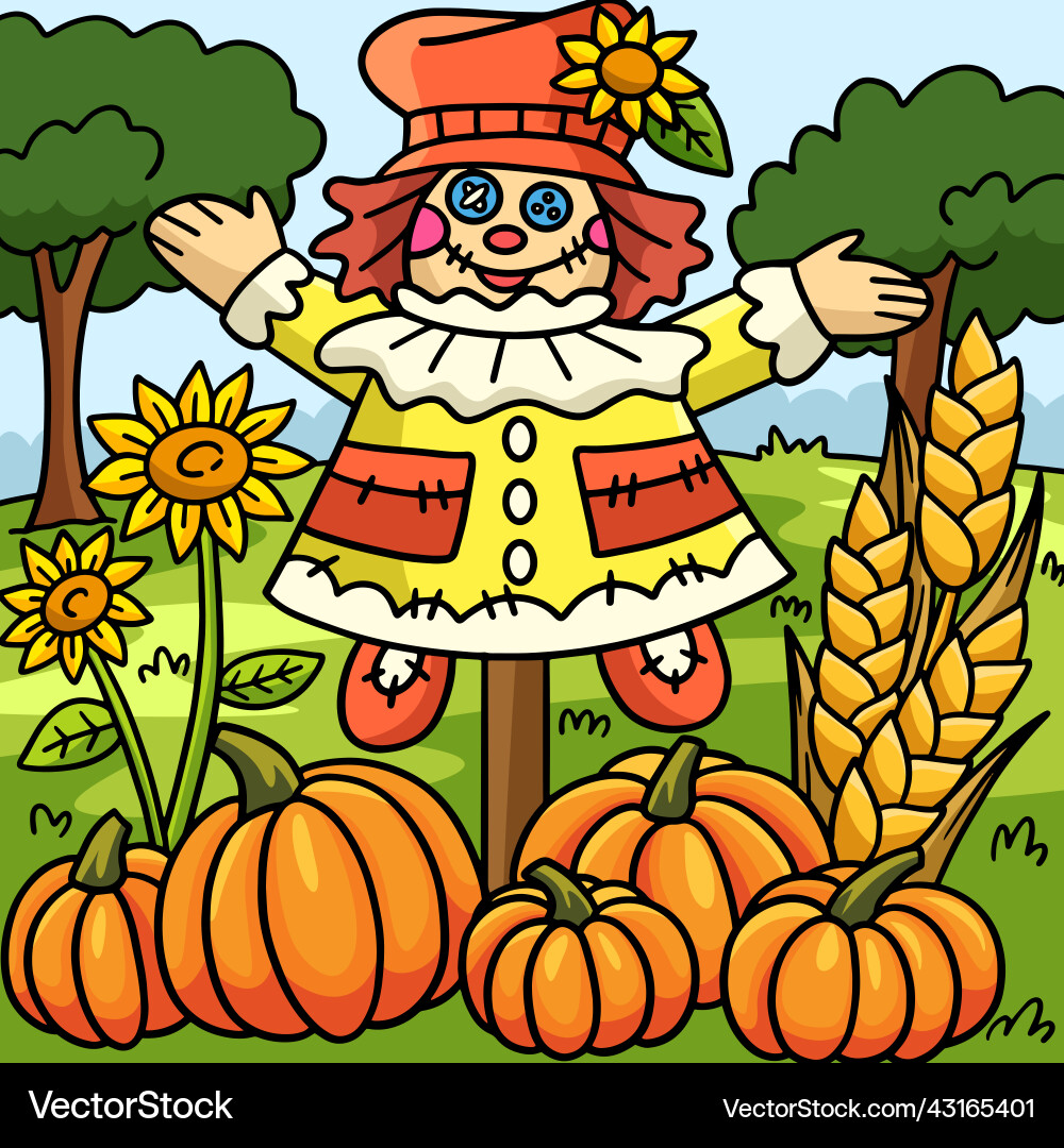 Thanksgiving scarecrow pumpkin colored cartoon Vector Image