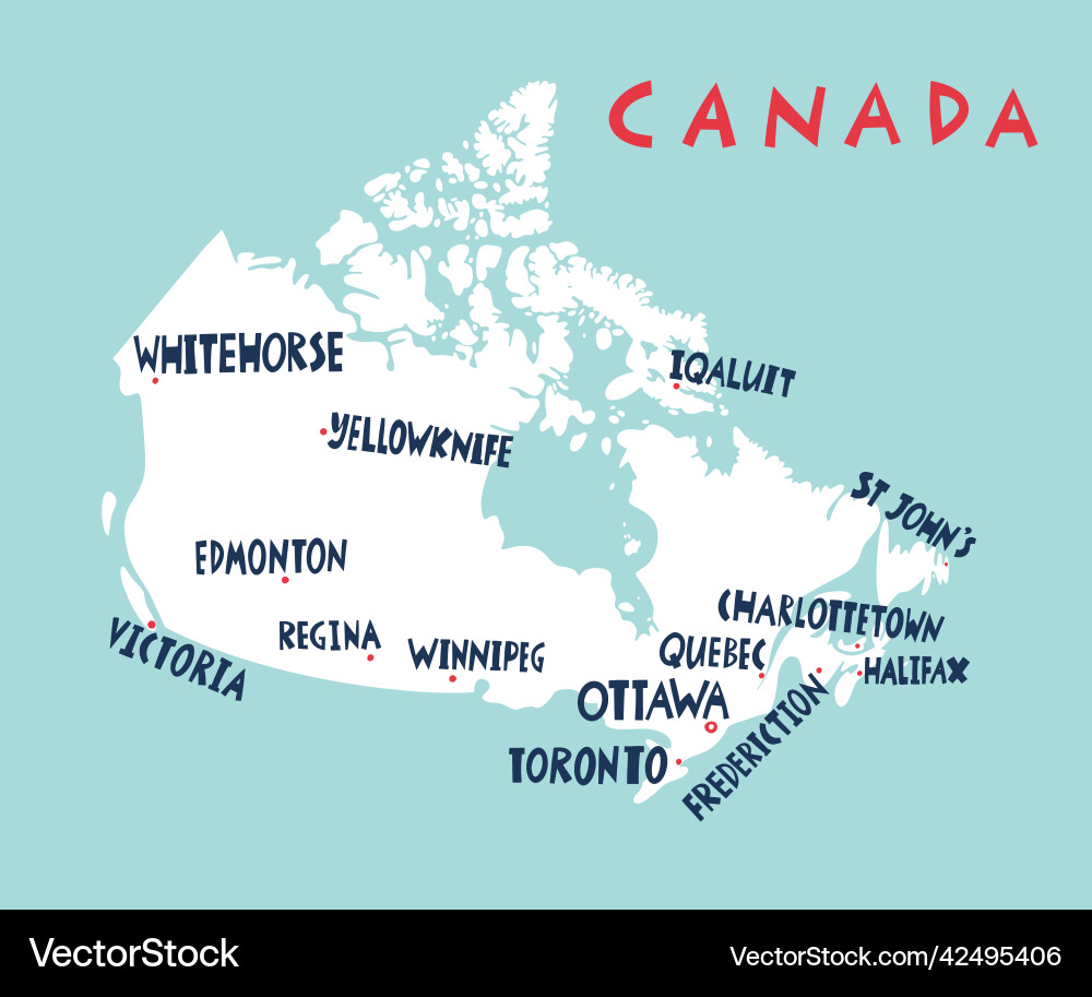 Hand drawn stylized map of canadian cities canada Vector Image