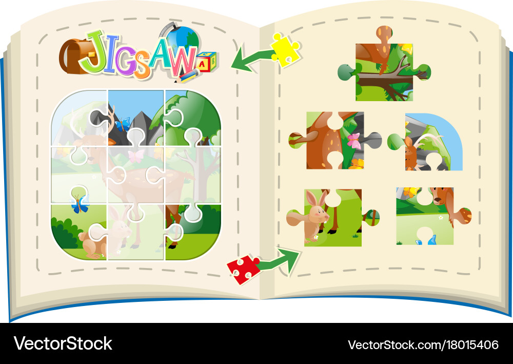 Jigsaw puzzle game with wild animals Royalty Free Vector