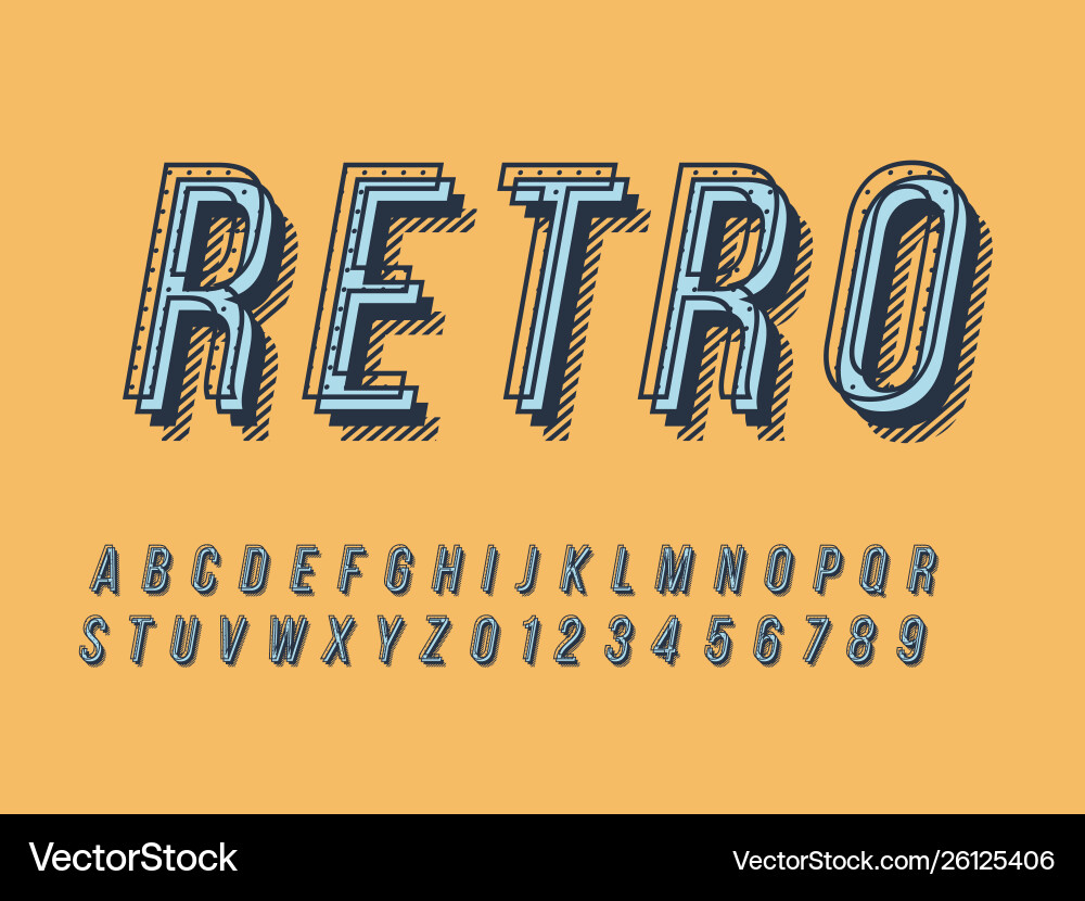 Retro font and alphabet stock Royalty Free Vector Image
