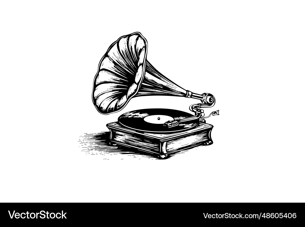 Retro phonograph gramophone vintage engraved Vector Image