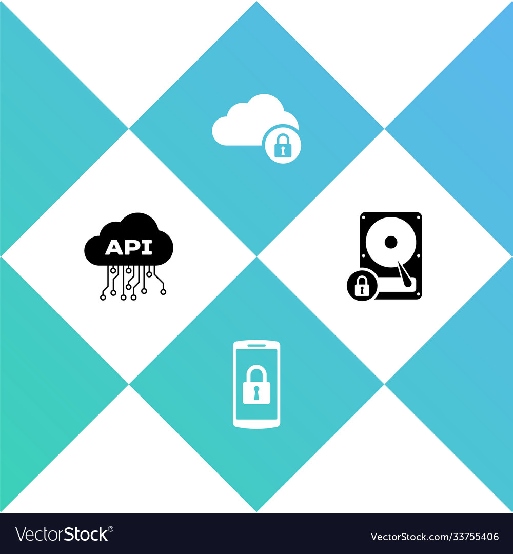 Set cloud api interface smartphone with lock Vector Image