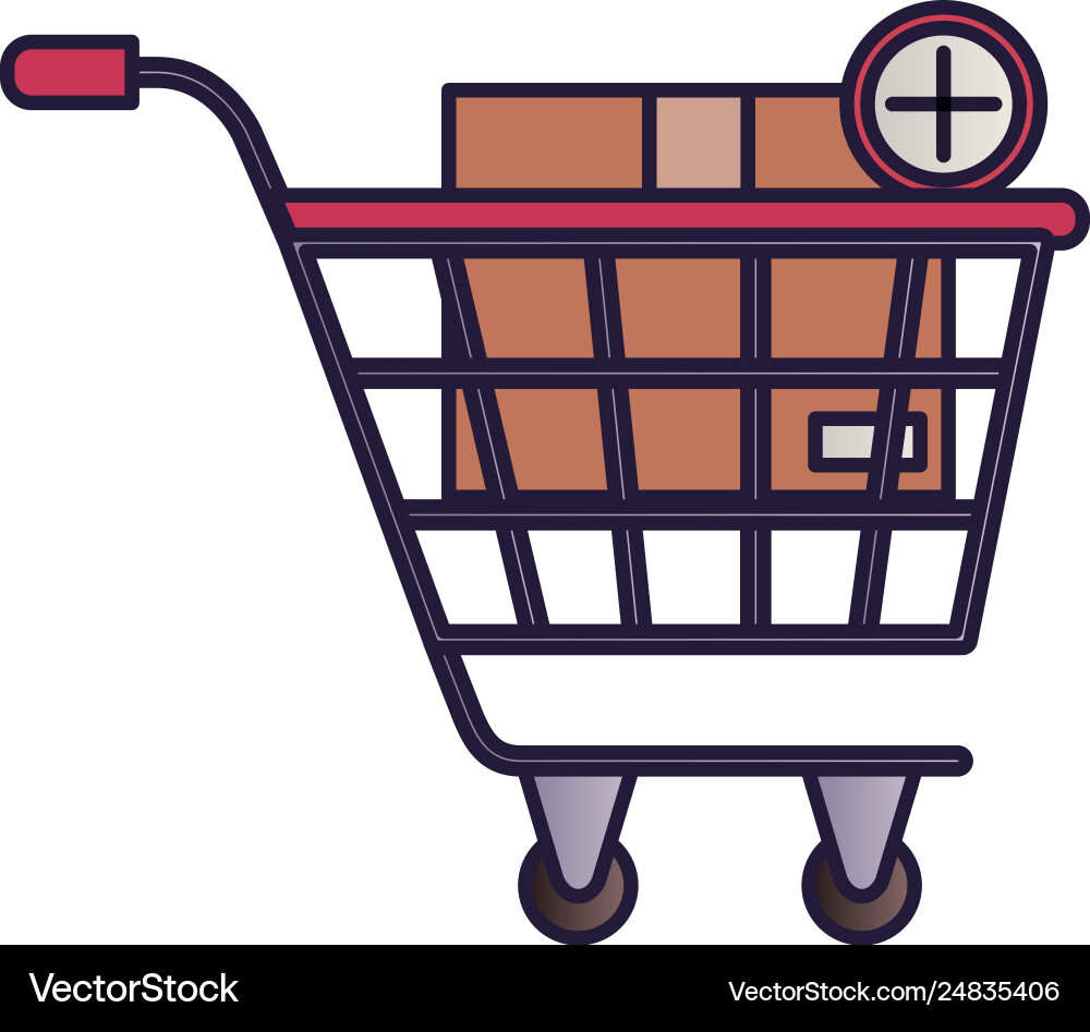 Shopping cart with cardboard box Royalty Free Vector Image