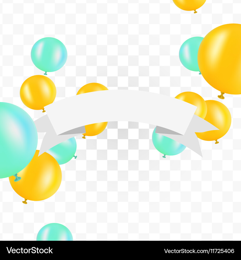 White ribbon with balloons on transparent Vector Image