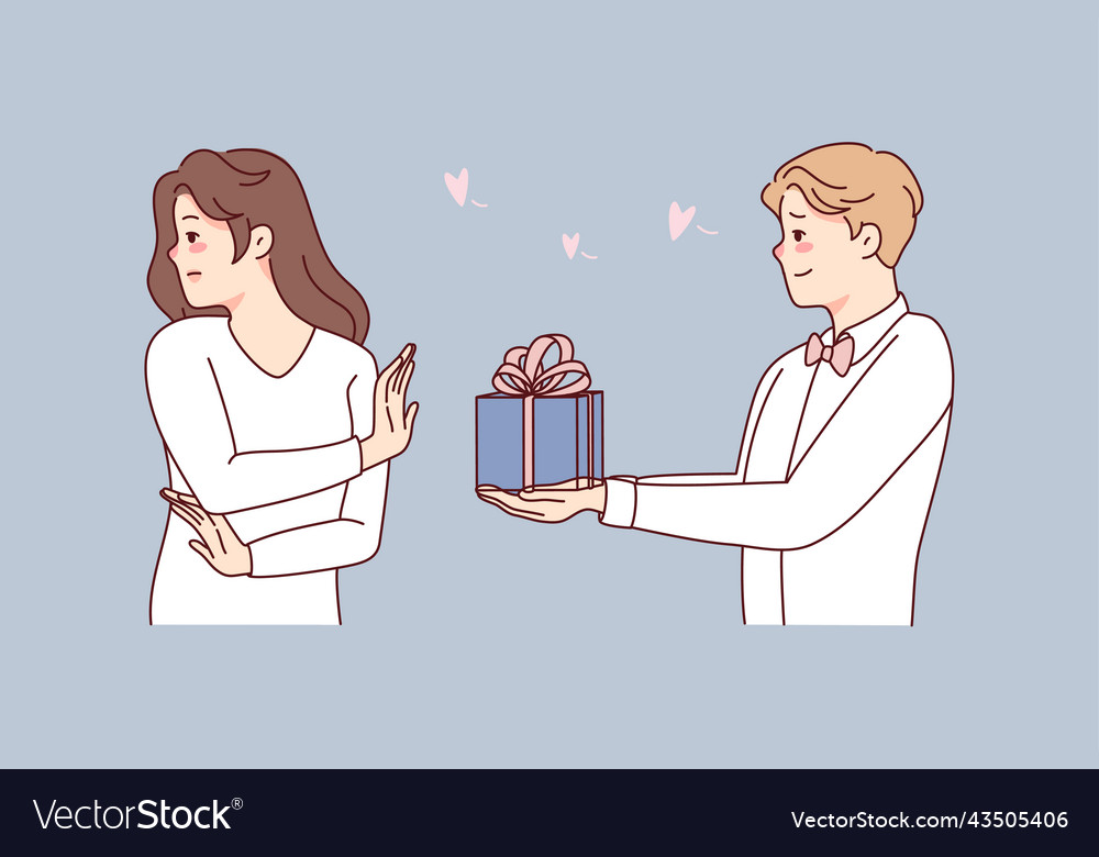 Woman reject man with present Royalty Free Vector Image Woman reject man with present Royalty Free Vector Image