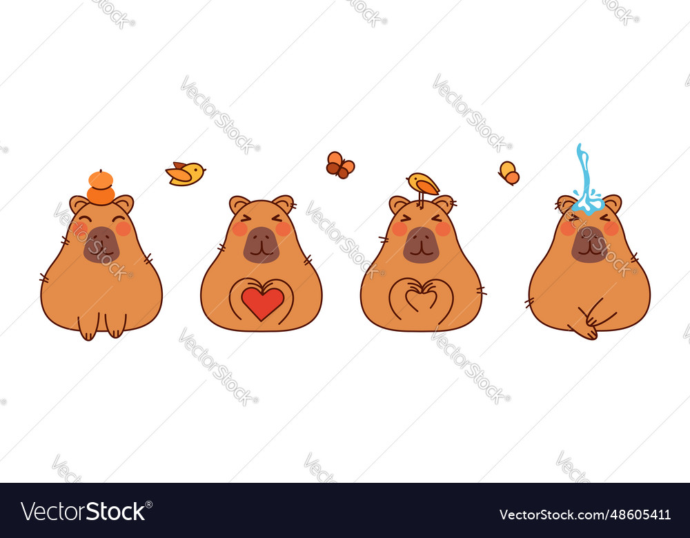 Cute capybara characters set cartoon Royalty Free Vector