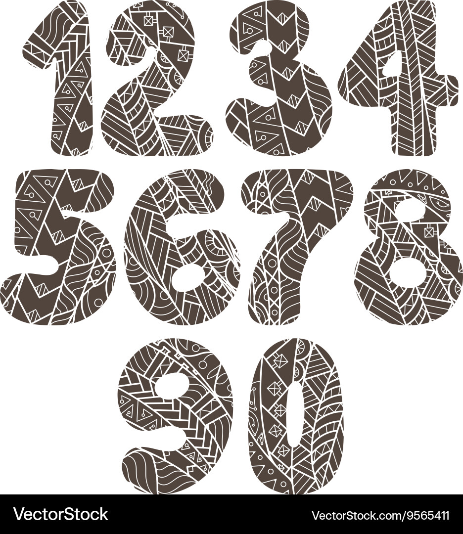 Entangle numbers set collection of doodle Vector Image