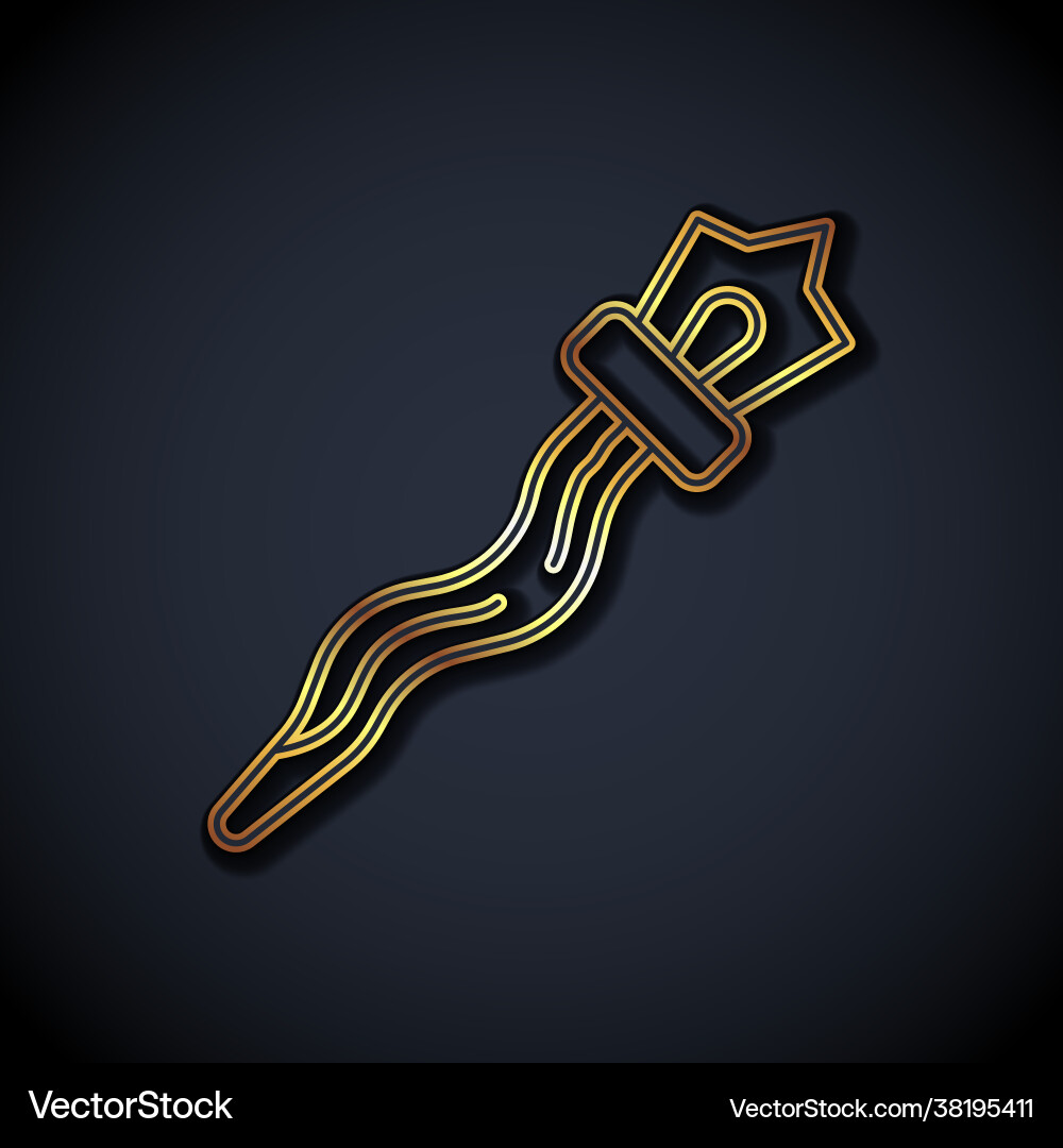 Gold line magic staff icon isolated on black Vector Image