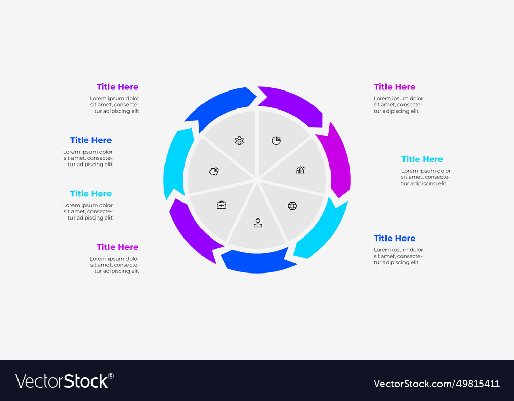 Pie chart diagram divided into 7 parts cycle Vector Image