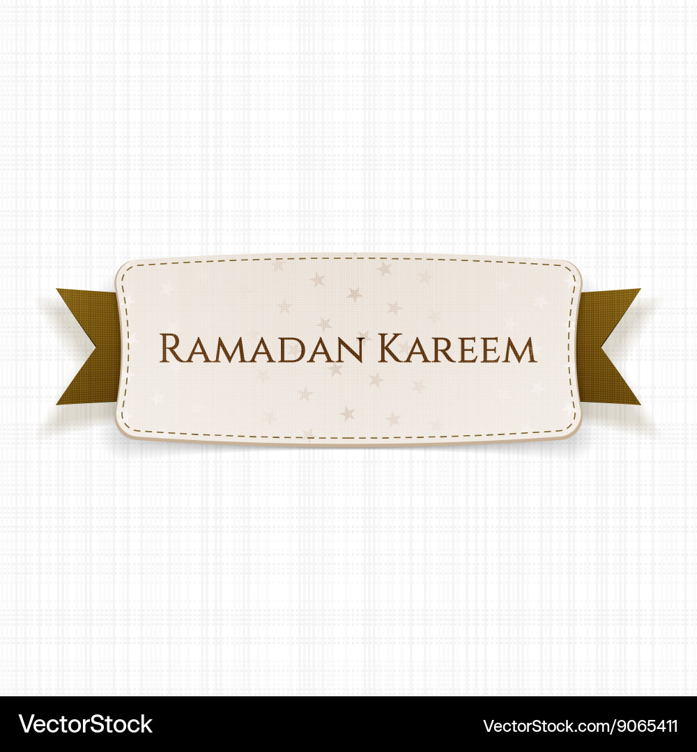 Ramadan kareem tag with text and ribbon Royalty Free Vector