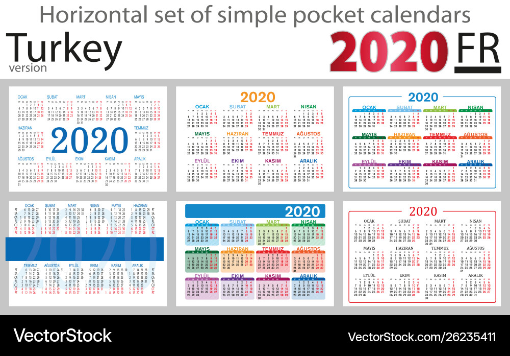 Turkey horizontal set pocket calendars for 2020 Vector Image