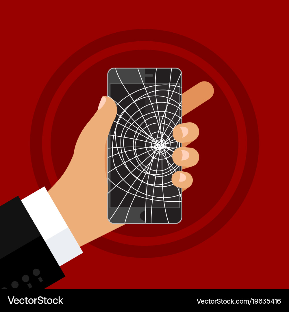 Businessman holding broken phone Royalty Free Vector Image