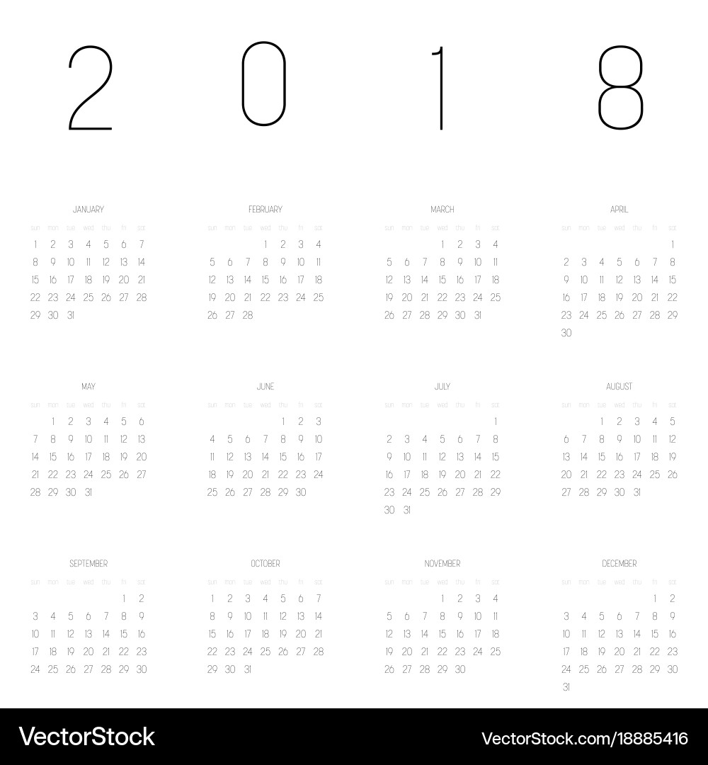 Calendar - year 2018 week starts from Royalty Free Vector