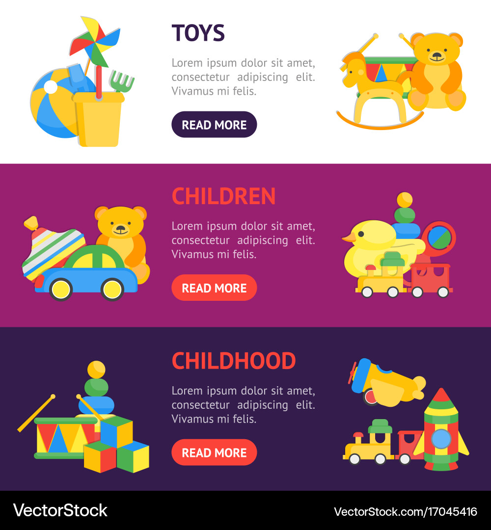 Child toys banner horizontal set Royalty Free Vector Image